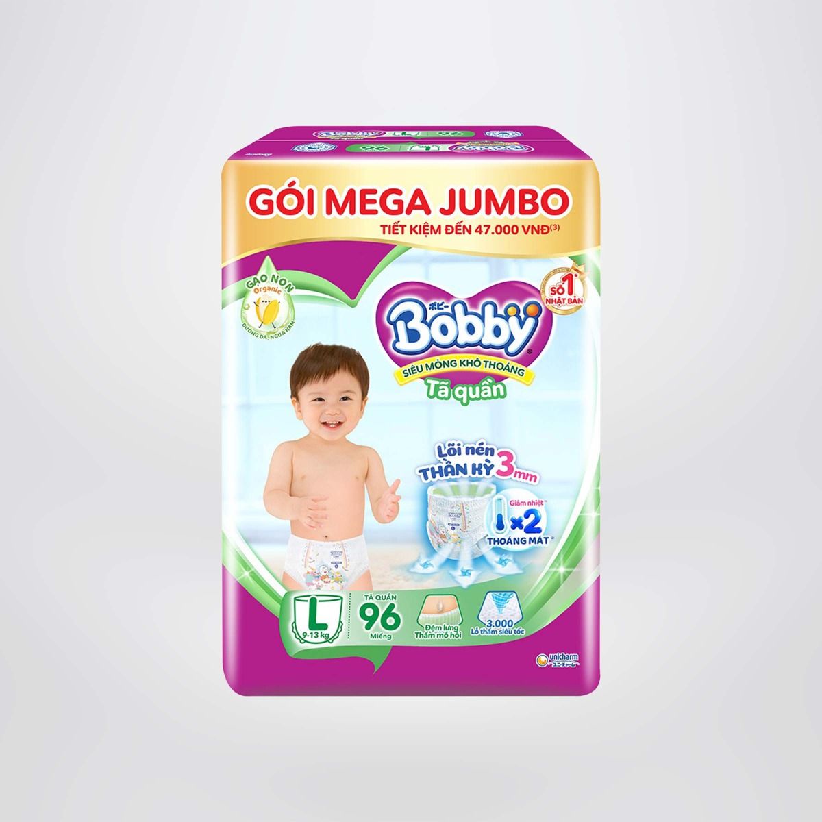 Mua Sản phẩm Tã/bỉm quần Bobby 3mm Mega Jumbo Gạo non L96 chỉ với giá ...