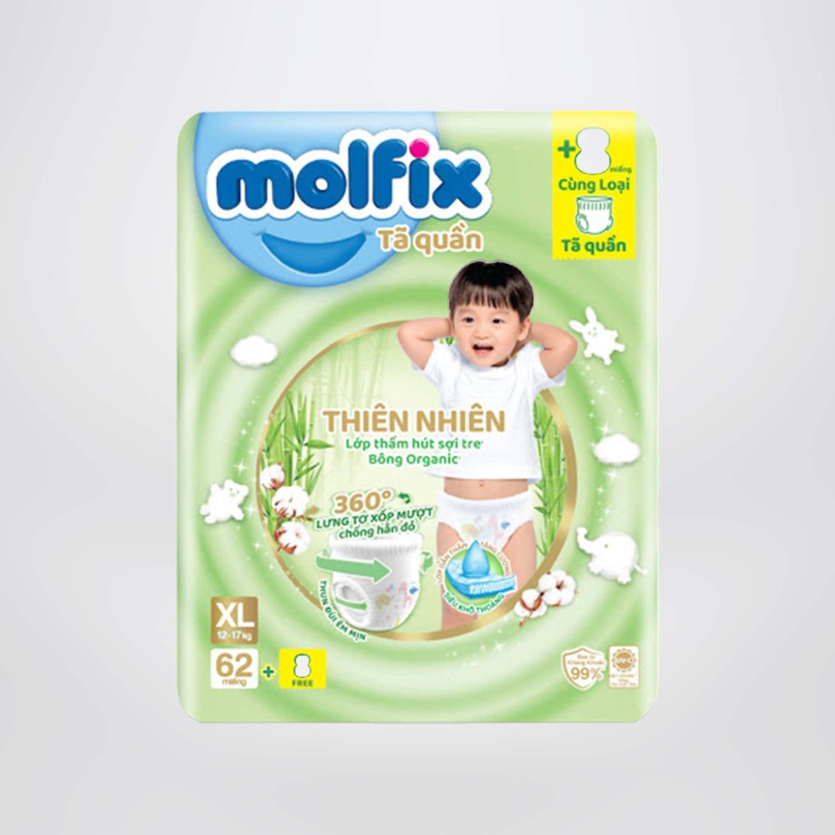 Mua Sản phẩm Tã quần thiên nhiên Molfix Ultra XL (12kg - 17kg) Gói 62+8 ...